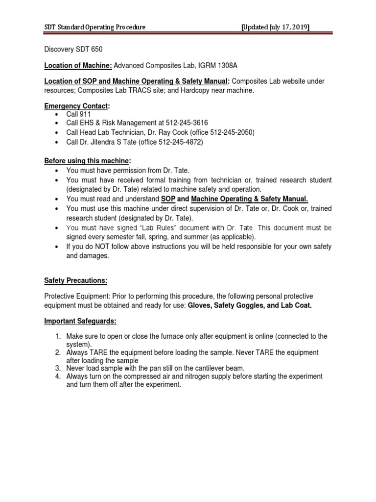 SDT 650 Operating Procedures Guide | PDF | Accuracy And Precision ...