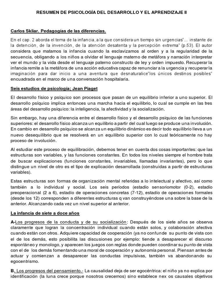 Resumen de Psicología Del Desarrollo y El Aprendizaje Ii | PDF | Pensamiento | Hora