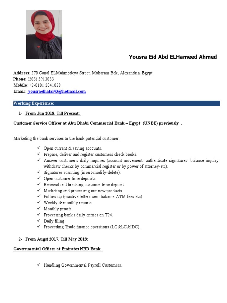 Yousra Eid 2022 Resume With Photo | PDF | Banks | Business