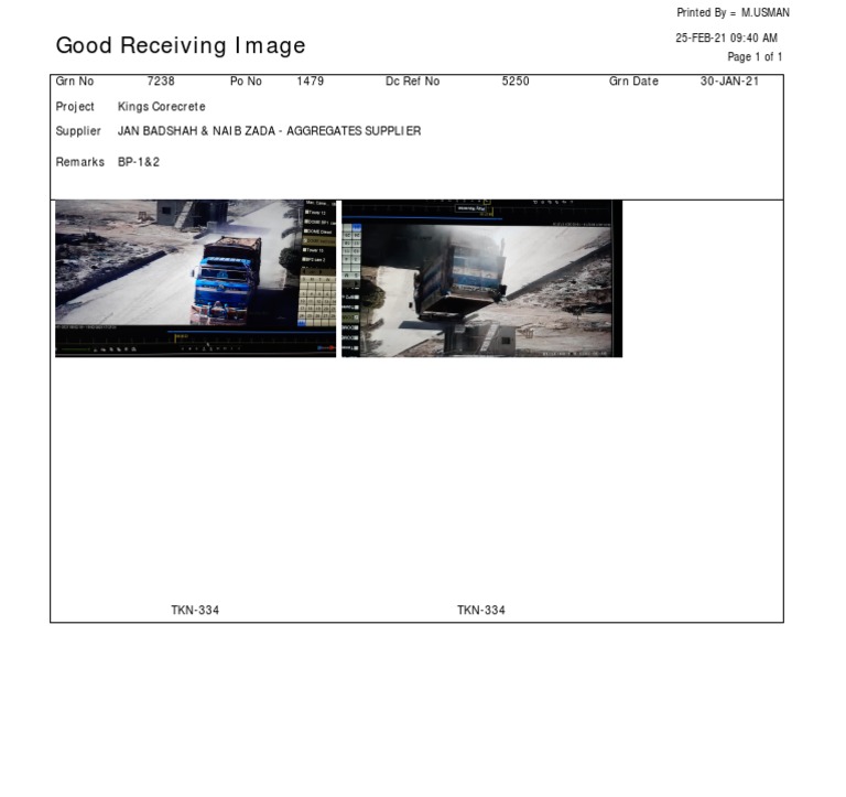 Good Receiving Image: 7238 GRN No 30-JAN-21 GRN Date Kings Corecrete ...