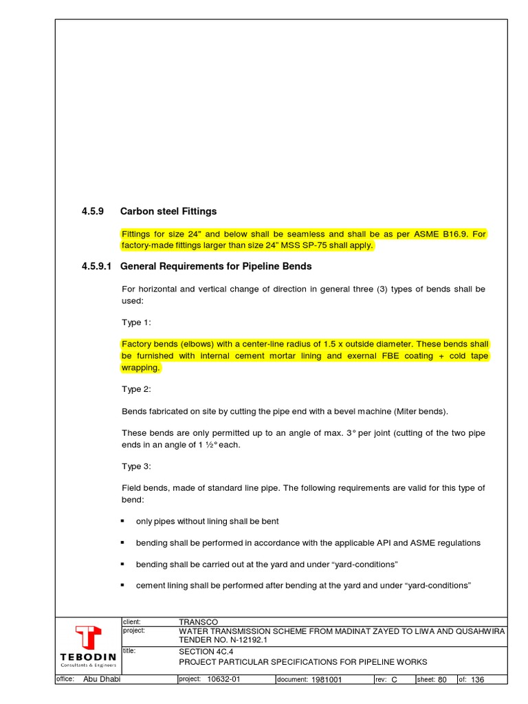 00-Contract 4C.4 Specifications For Pipeline Works | PDF | Pipe (Fluid ...