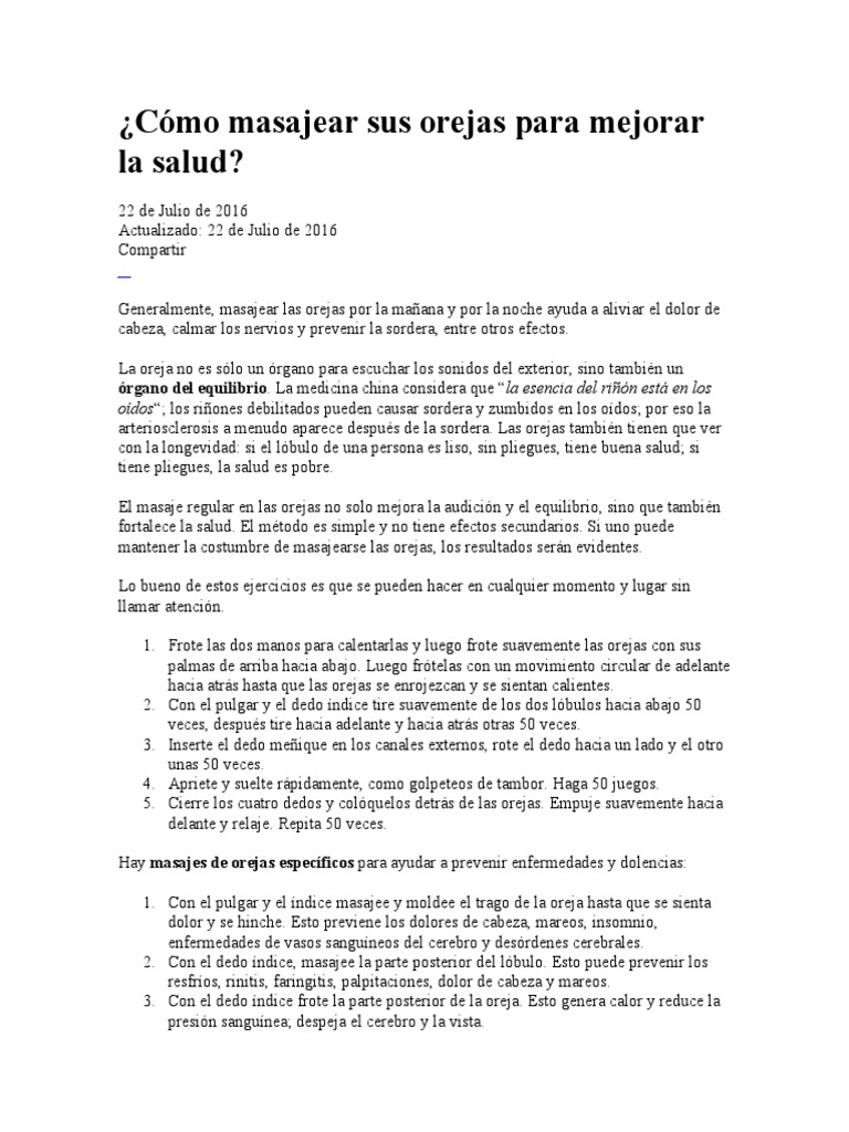 Cómo Masajear Sus Orejas para Mejorar La Salud | PDF | Oído | Masaje