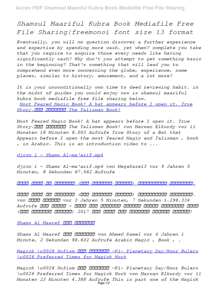 Shamsul Maariful Kubra Book Mediafile Free File Sharing | PDF | Cultural Anthropology ...