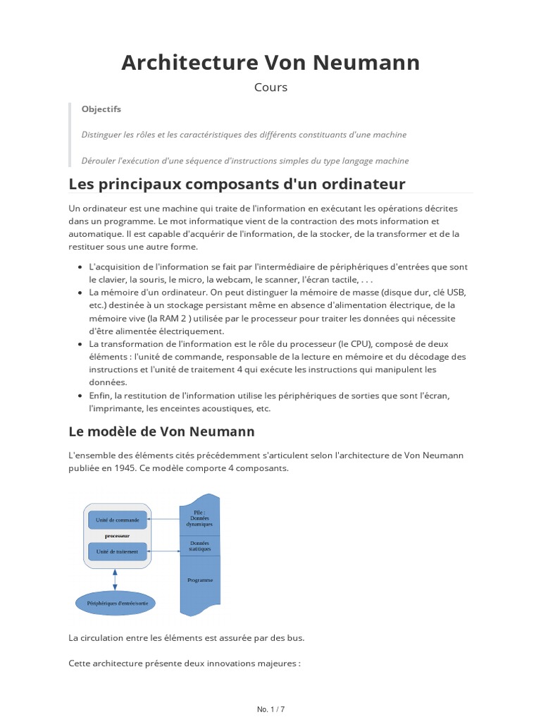 Introduction à l'Architecture Von Neumann | PDF | Processeur ...