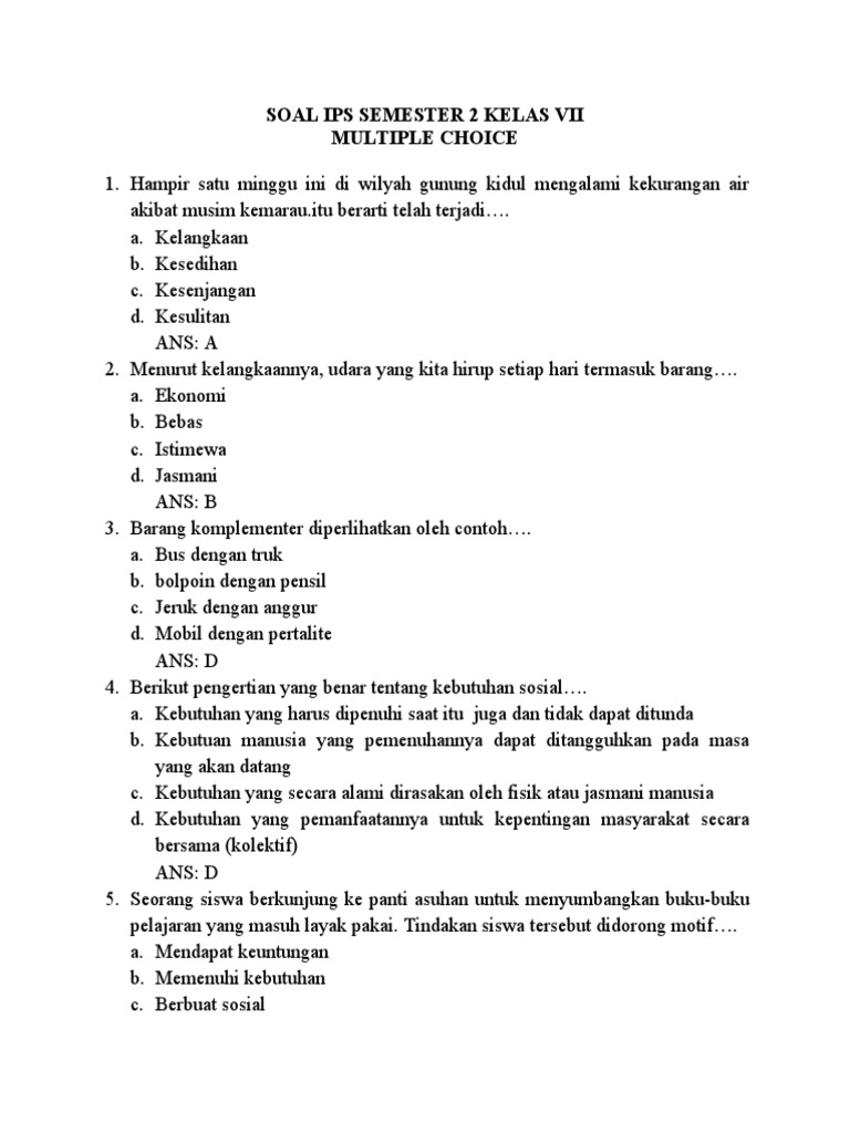 Soal IPS Kelas VII Semester 2 | PDF