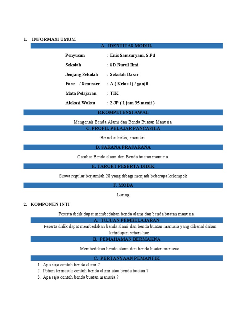 Modul Ajar Tik Fase A Kls 1 | PDF