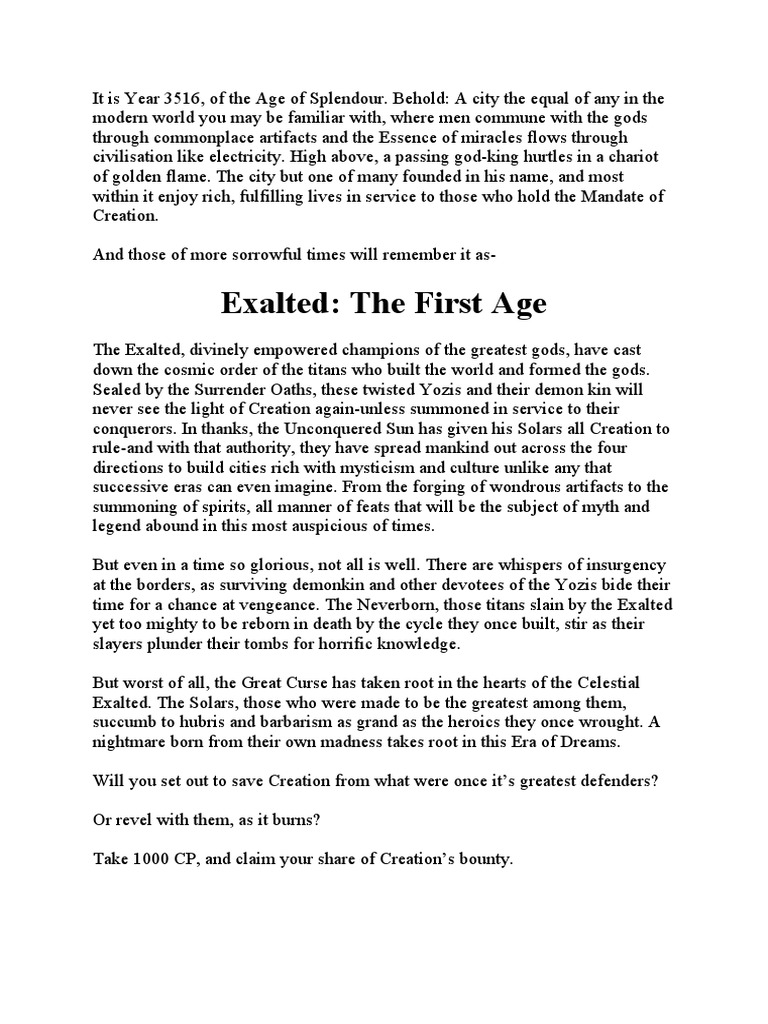 Exalted: Age of Splendour Overview | PDF