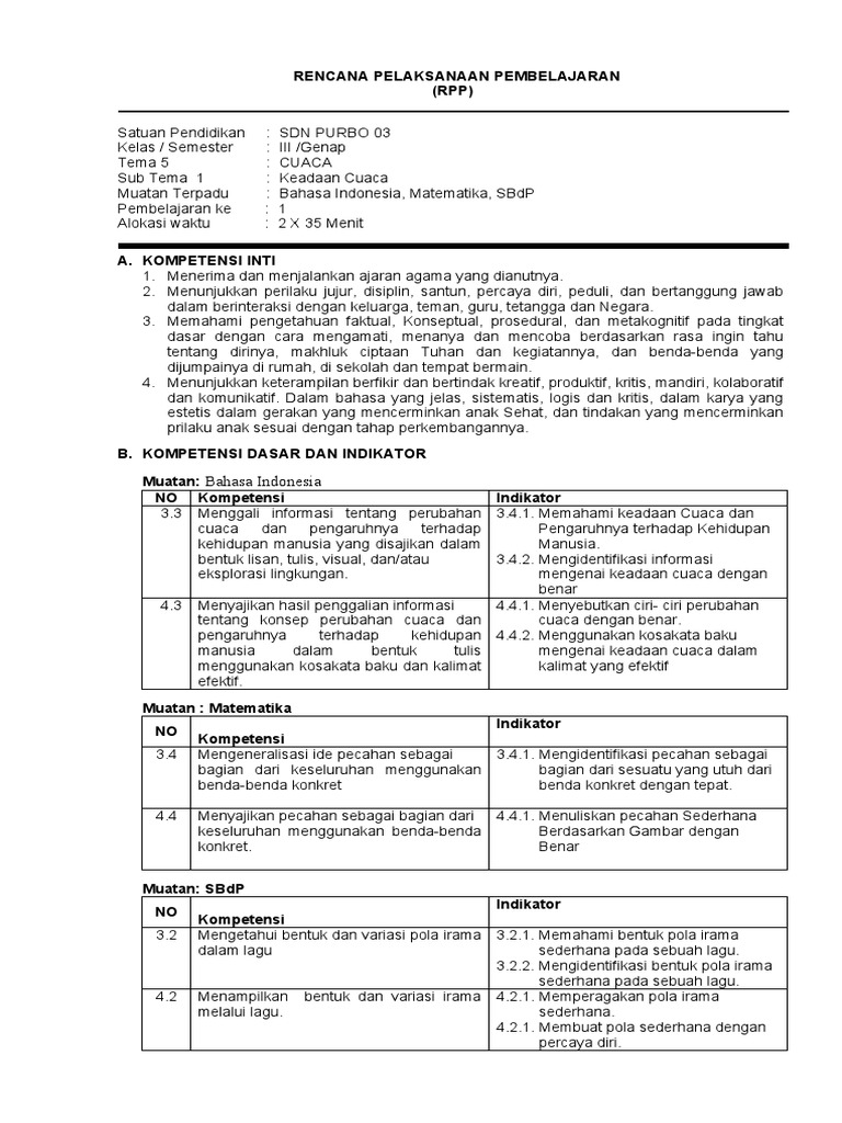 RPP PJBL Kelas 3 Tema 5 Lutfiyandi | PDF