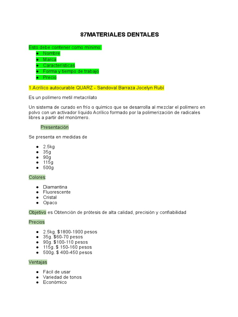 Materiales Dentales | PDF | Dentadura postiza | Silicona