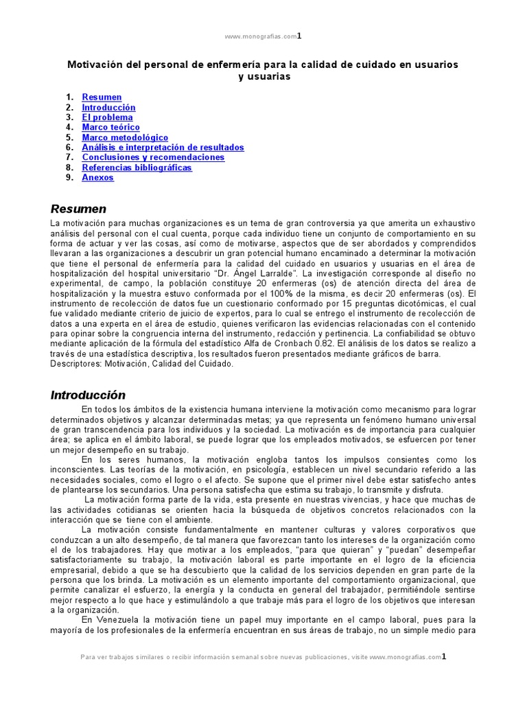 La Productividad Como Efecto de Motivación de Las Enfermeras | PDF | Motivacional | Motivación