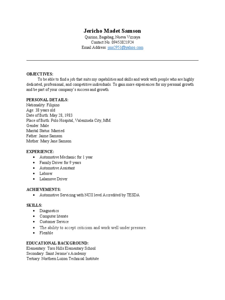 RESUME Samson | PDF | Career & Growth | Wellness