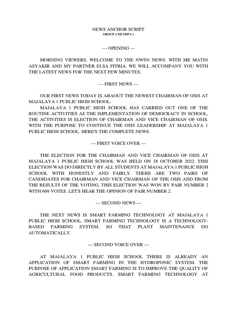 News Anchor Script PDF