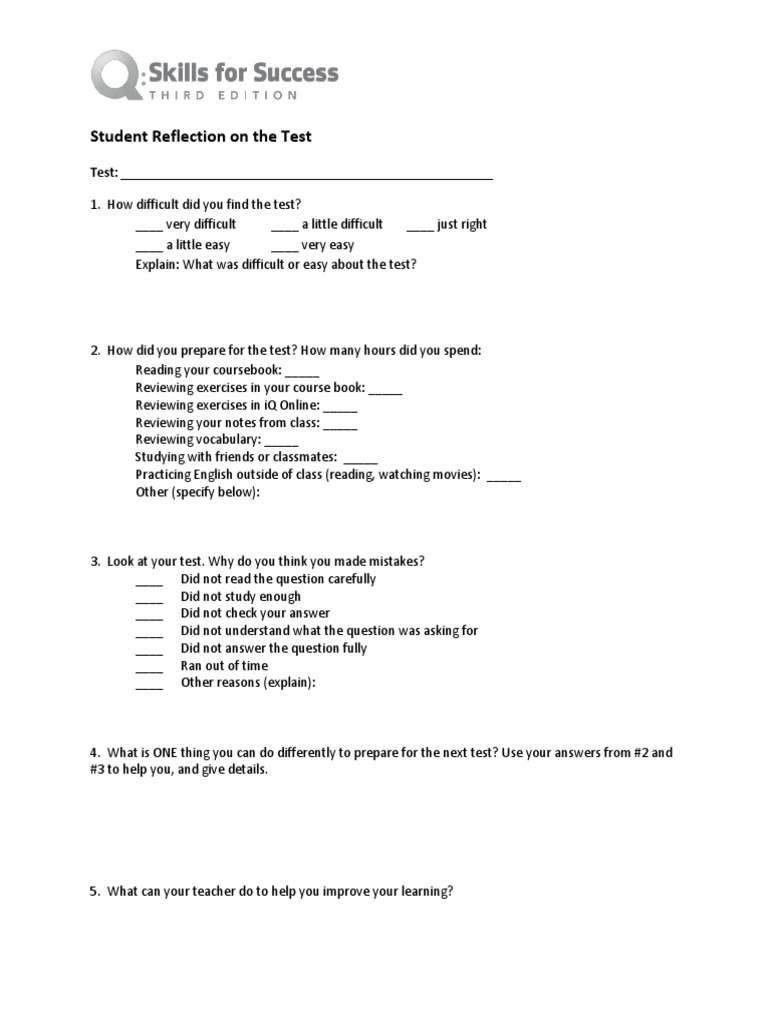 Q3e Student Assessment Reflection | PDF | Career & Growth | Language ...