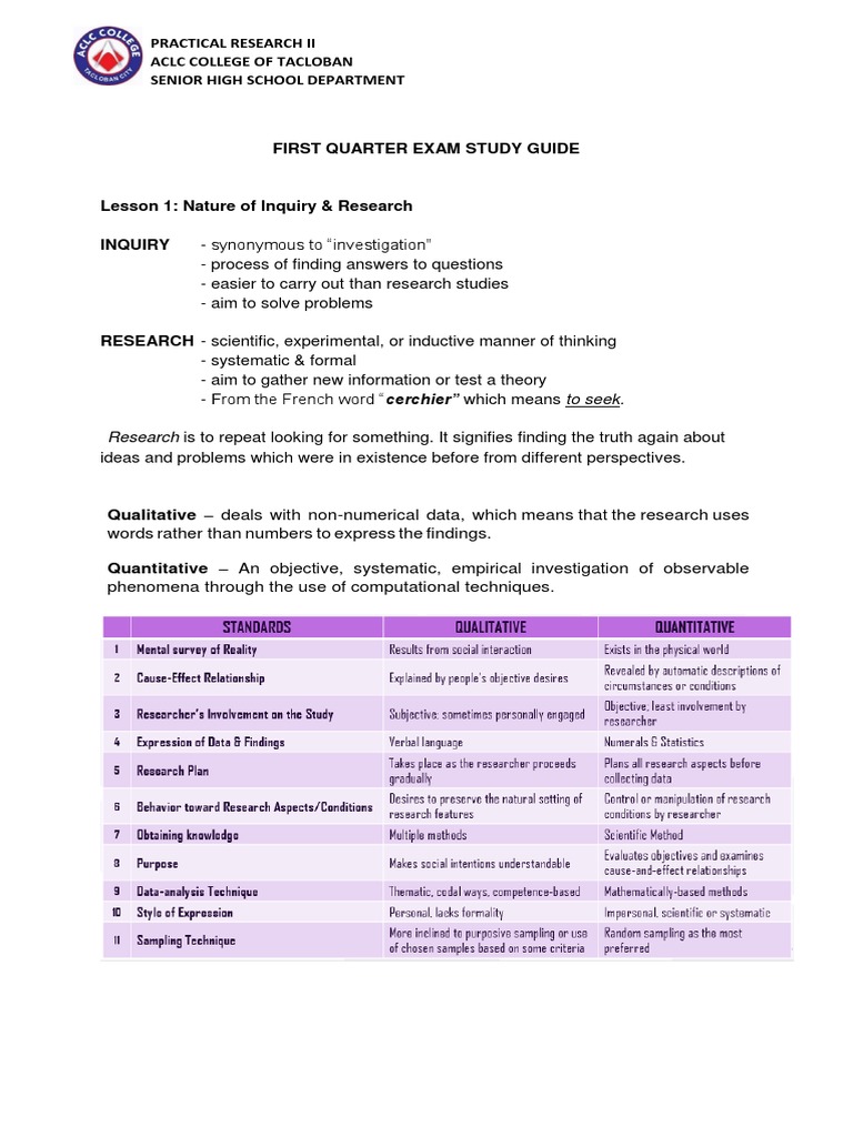 PR 2 Study Guide | PDF | Quantitative Research | Statistics