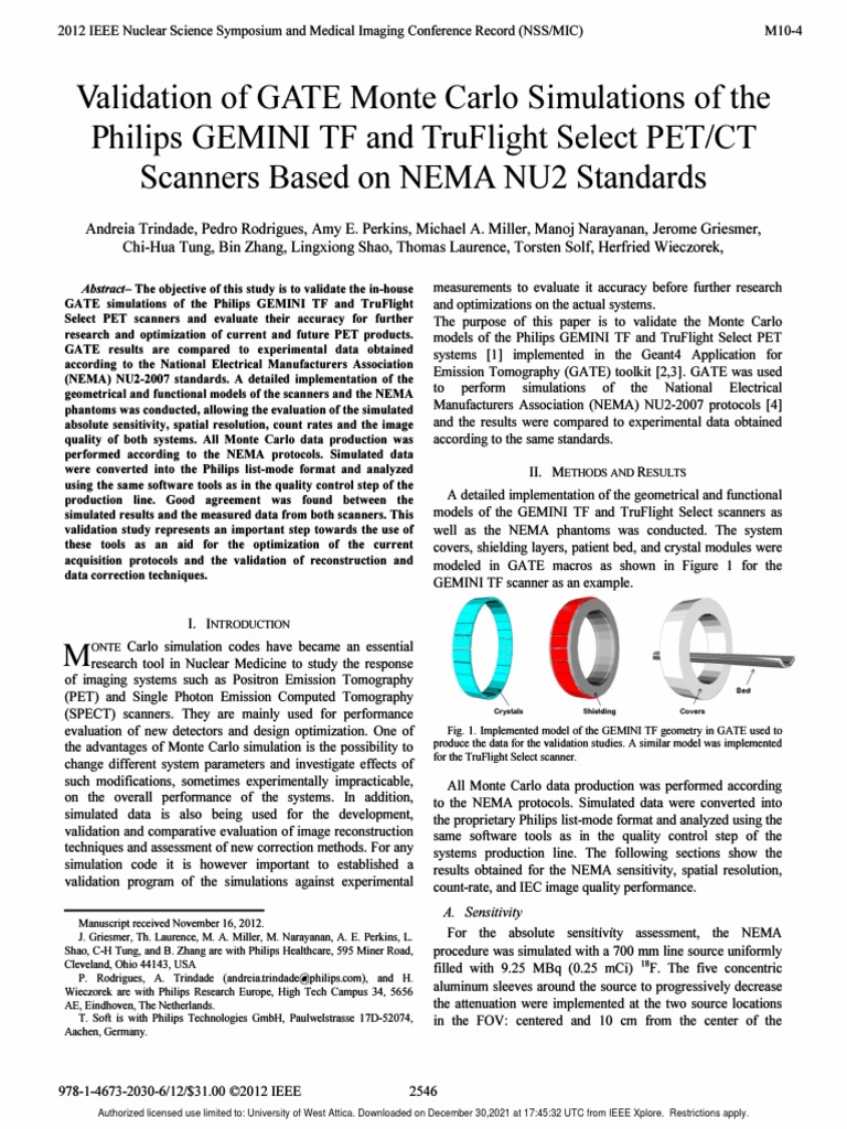 Validation of GATE Monte Carlo Simulations of The Philips GEMINI TF and ...