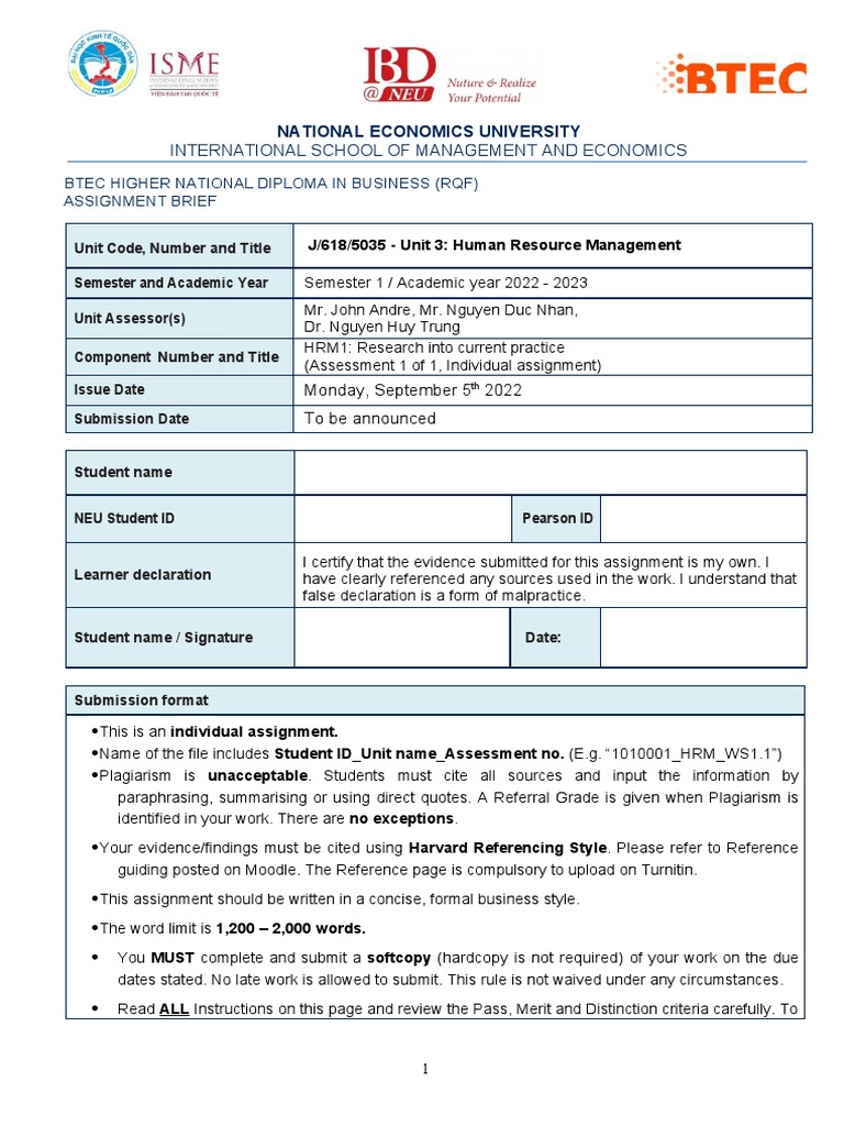 2022 2023 Fall HRM Assessment Brief | PDF | Finance & Money Management