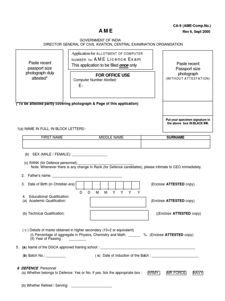 Application for Allotment of Computer Number for AME Licence ...