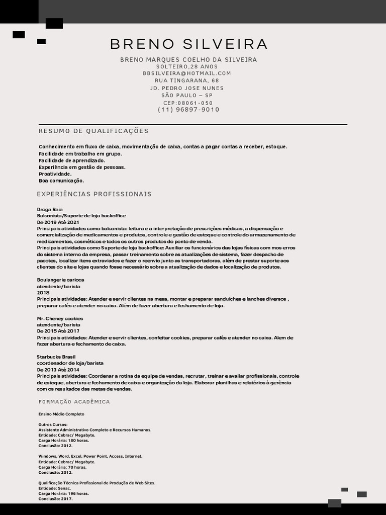 Currículo Profissional Da TI Preto e Cinza | PDF | Gestão de recursos ...