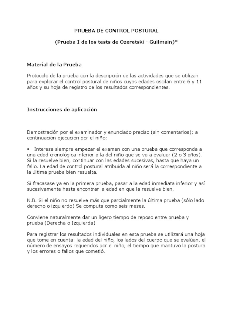 Test para Evaluar Control Postural | PDF