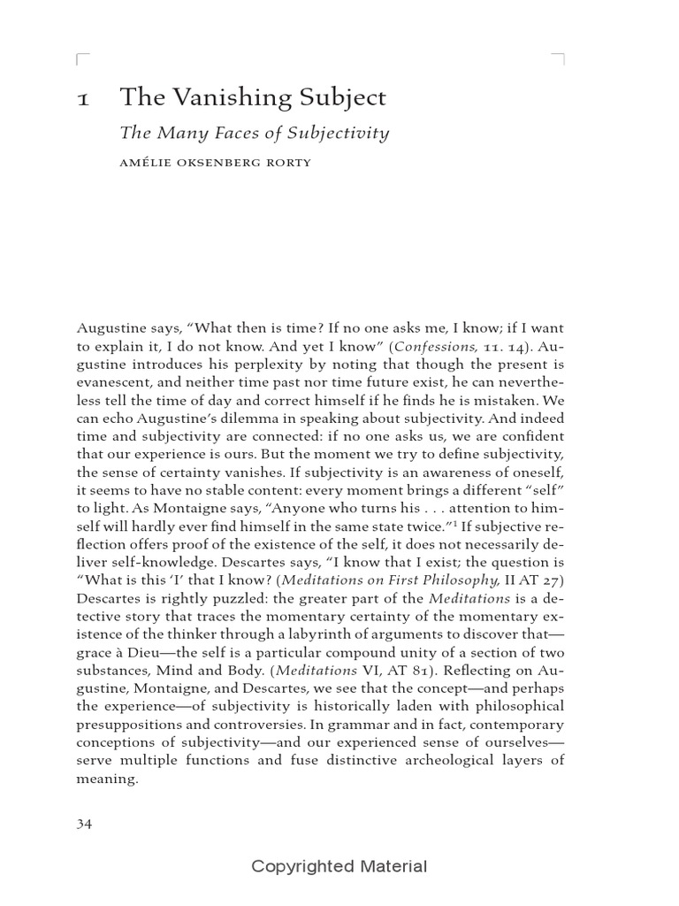RORTY, A. The Vanishing Subject | PDF | Philosophy Of Self | Idea RORTY, A. The Vanishing Subject | PDF | Philosophy Of Self | Idea