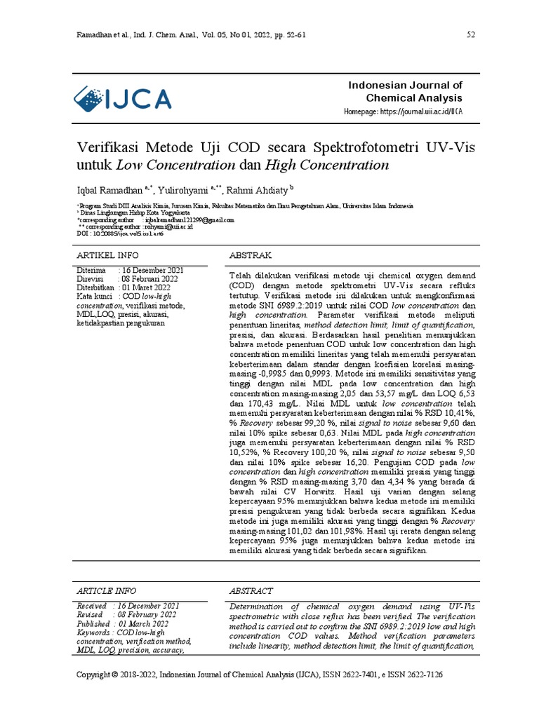 Verifikasi Metode Analisis COD (Chemical Oxygen Demand) | PDF