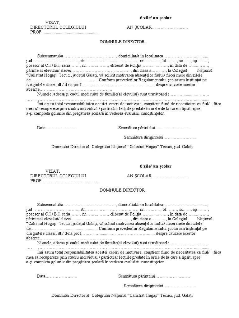 Cerere Motivare Parinti | PDF