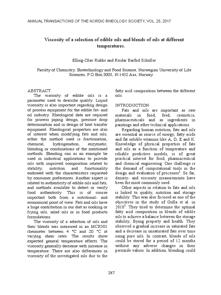 Edible Oil Viscosity | PDF | Vegetable Oil | Cooking Oil