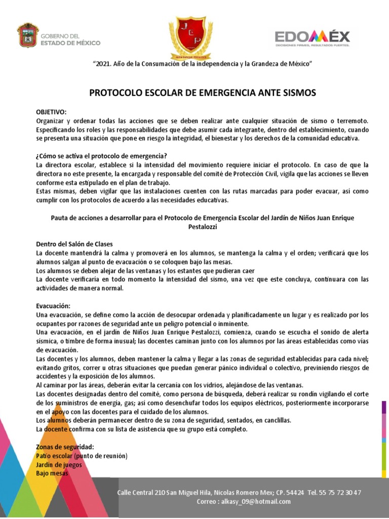 Protocolo Sismos | PDF | Valores | Educación de la primera infancia