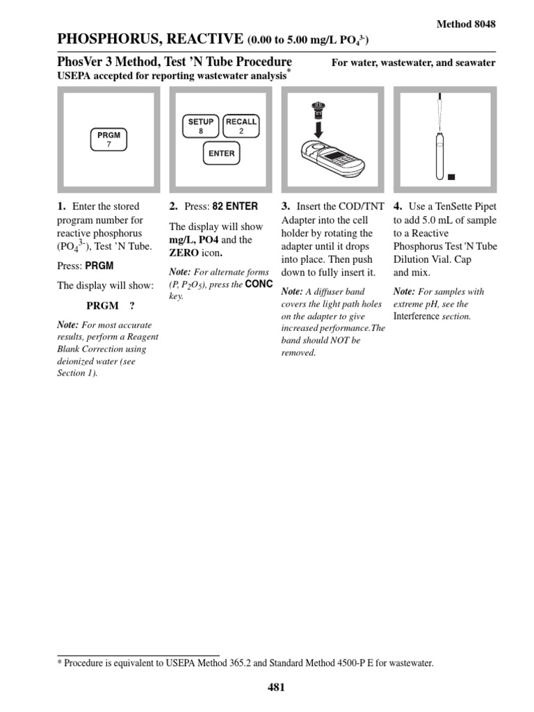 Phosphorus, Reactive, TNT, PhosVer 3 Method 8048, 02-2009, 9th Ed | PDF | Magnesium | Phosphate
