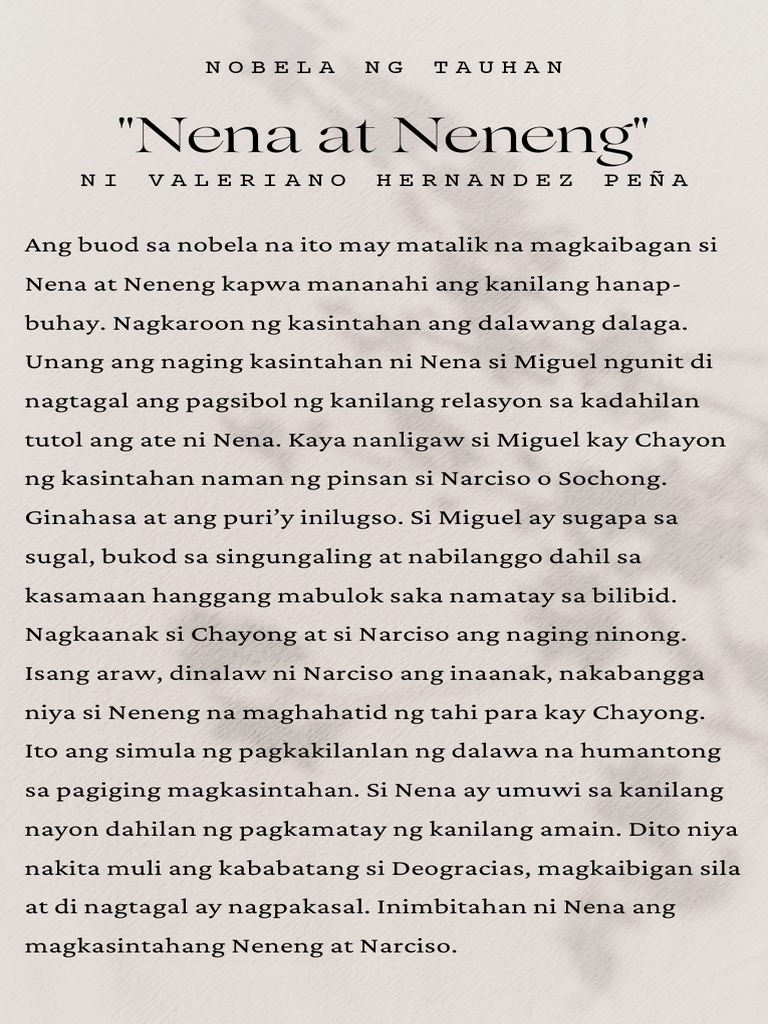 Uri NG Nobela, Buod at Mensahe | PDF