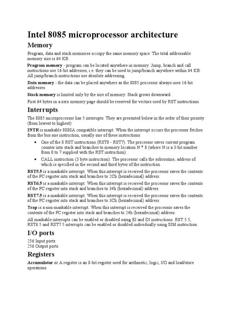 Intel 8085 Microprocessor Architecture Pdf Instruction Set Central Processing Unit