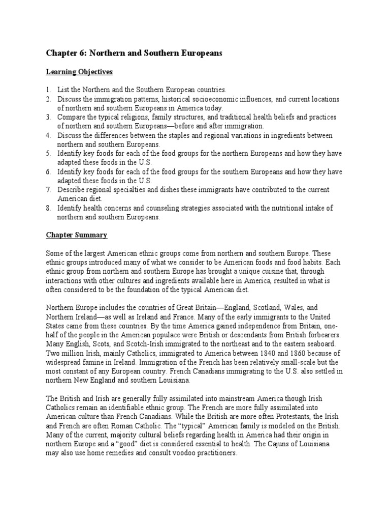 Chapter 6 - Northern and Southern Europeans | PDF