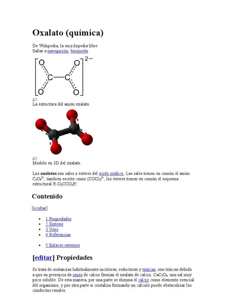 Estructura y propiedades del oxalato | PDF | Compuestos químicos | Química