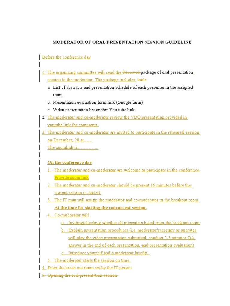 Moderator of Oral Presentation Session Guideline KN | PDF