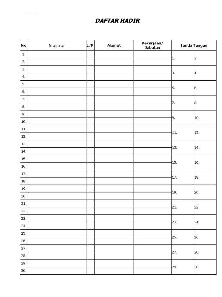 Daftar Hadir Pertemuan | PDF