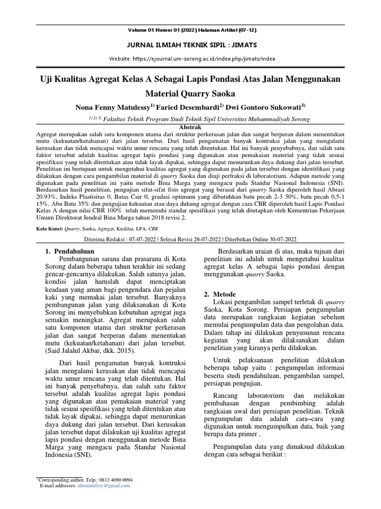 Uji Kualitas Agregat Kelas A Quarry Saoka | PDF