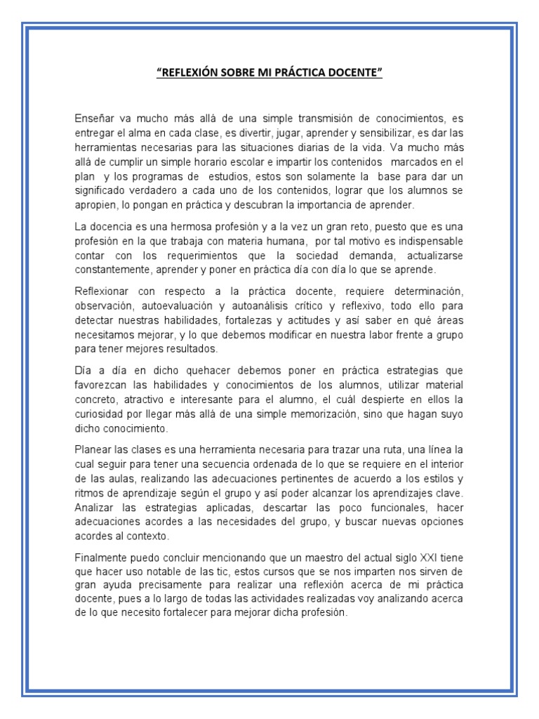 Reflexión Sobre Mi Práctica Docente | PDF Reflexión Sobre Mi Práctica Docente | PDF