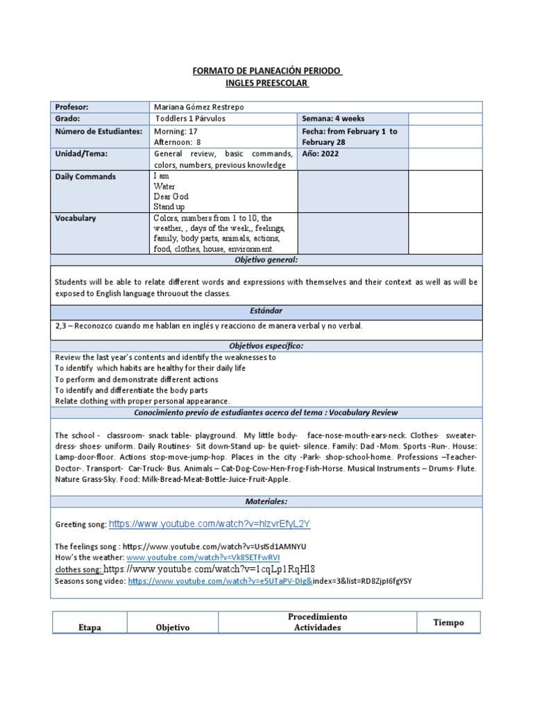 Syllabus Parvulos - Toddlers 1 - 2022 February | PDF | Learning | Cognition