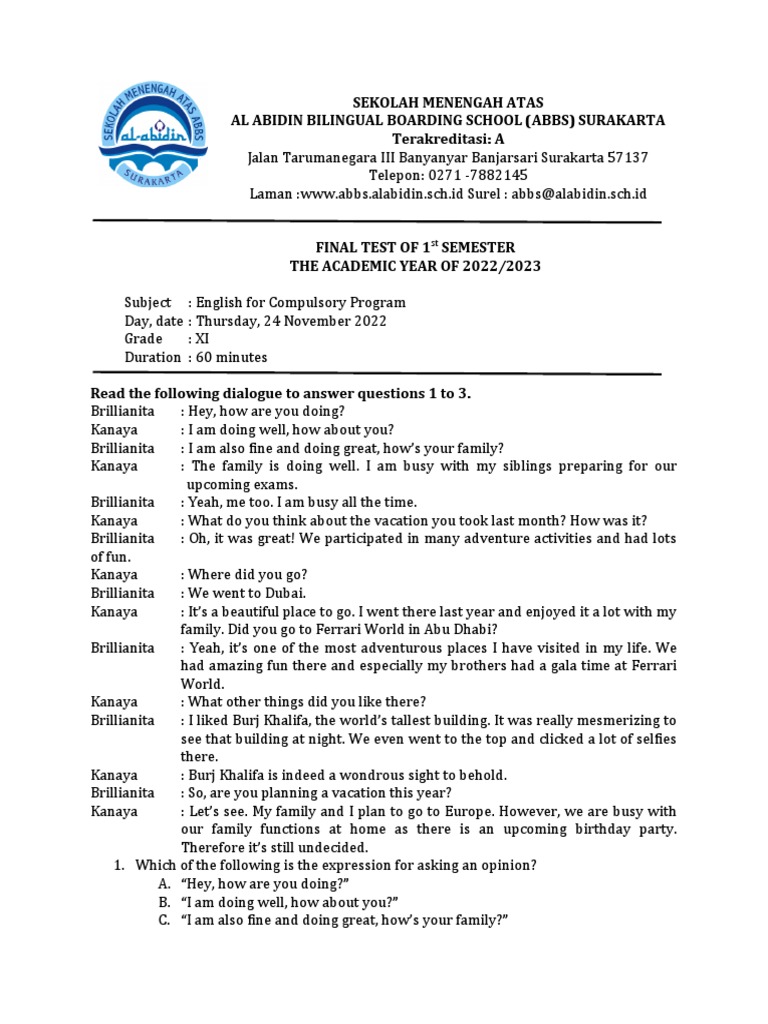 Soal PAS 1 English 2022 - 2023 | PDF | Stocks | Investment Fund