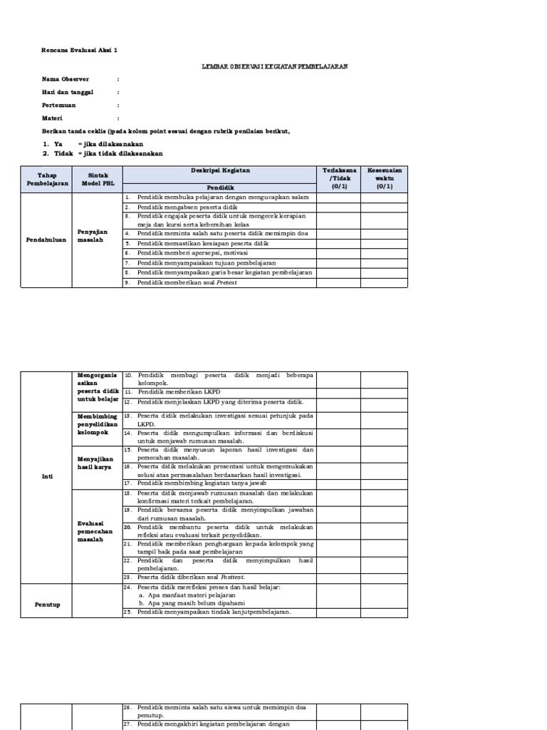 Instrumen Rencana Evaluasi | PDF