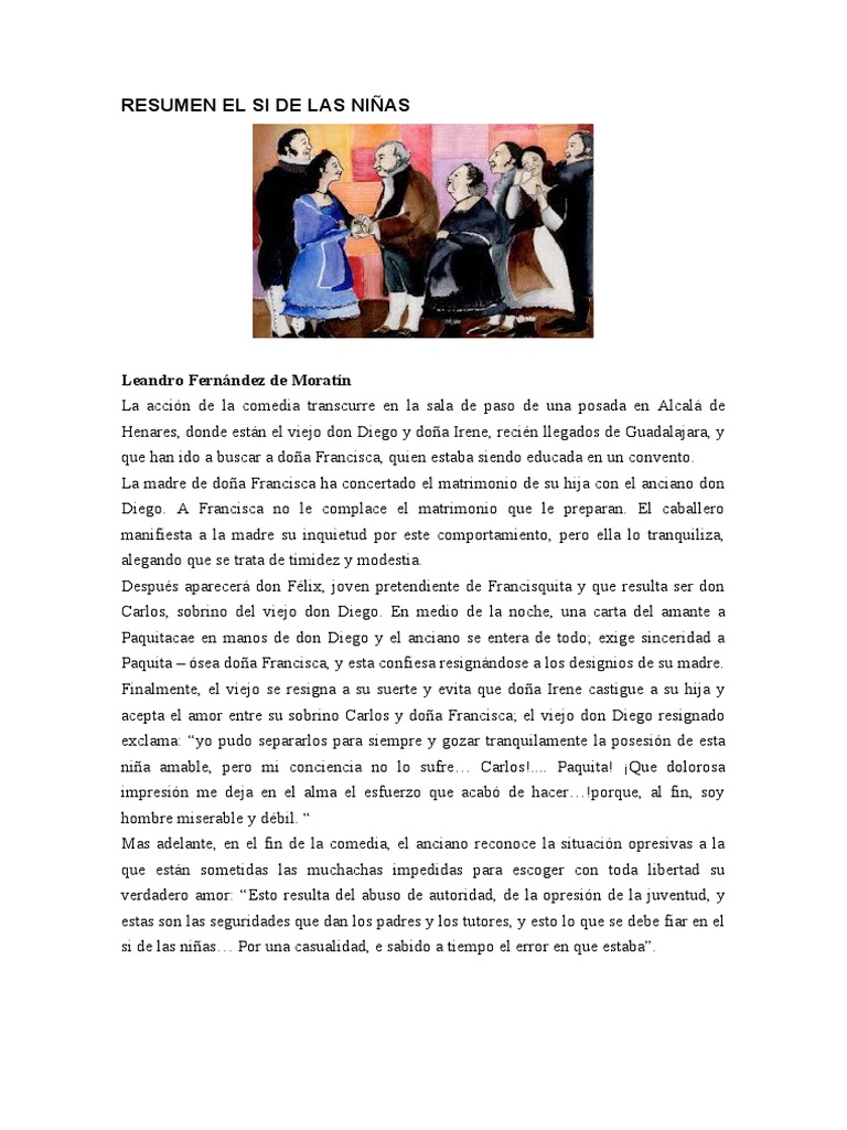 Resumen El Si de Las Niñas | PDF | Ficciones de misterio, "thriller" y ...