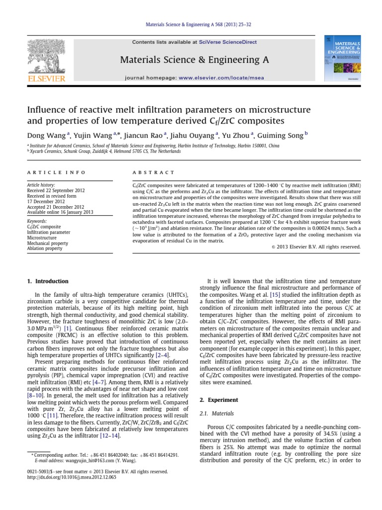 Influence of Reactive Melt Infiltration Parameters On Microstructure and Properties of Low ...