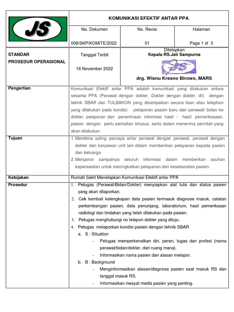 Prosedur Komunikasi Efektif PPA | PDF