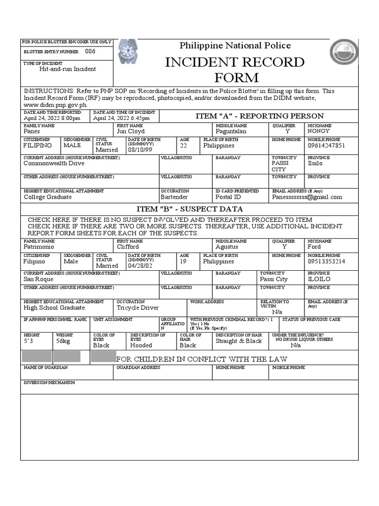 Police Blotter: Hit-and-Run Report | PDF