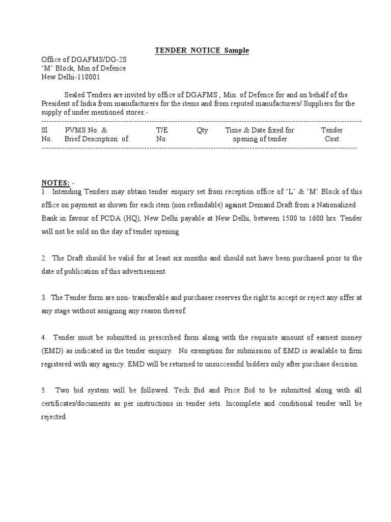 Sample Tender Enquiry | PDF | Government | Economies