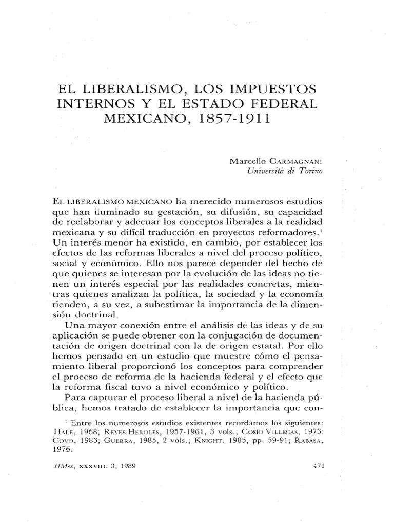 El Liberalismo Los Impuestos Internos y El Estado Federal | PDF