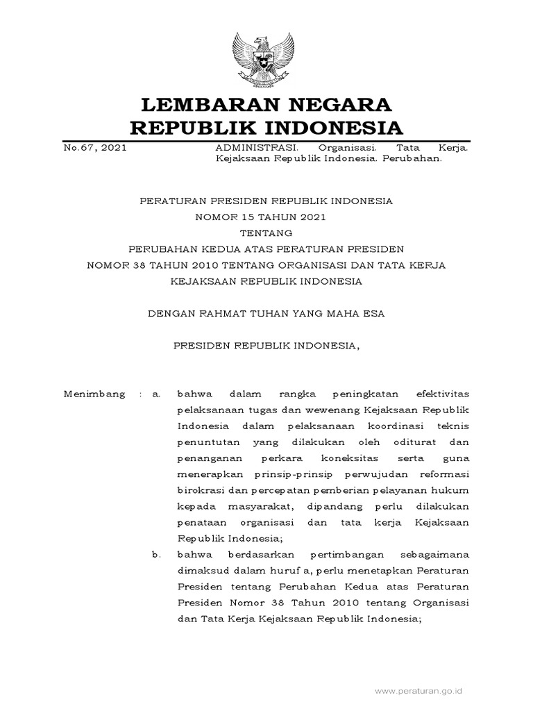 Perpres No 15 THN 2021 TTG Perubahan Kedua Atas Perpres No 38 THN 2010 ...