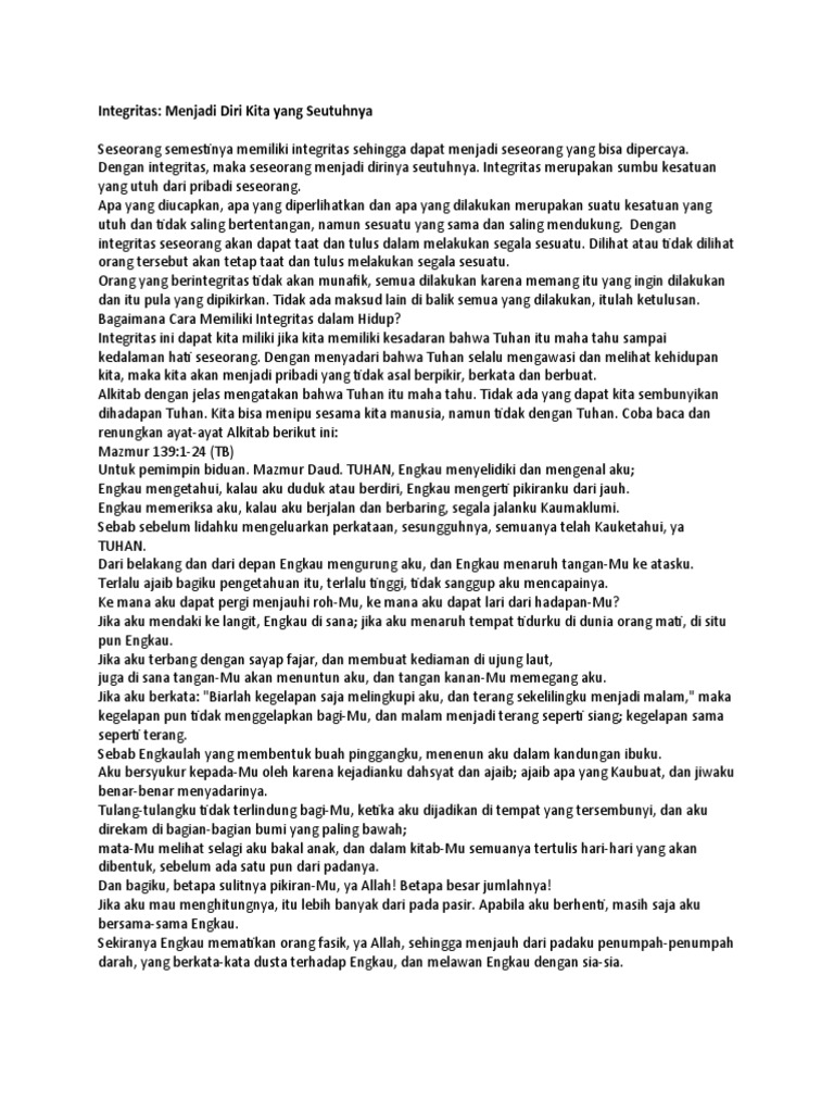 Renungan Integritas | PDF | Pengembangan Diri