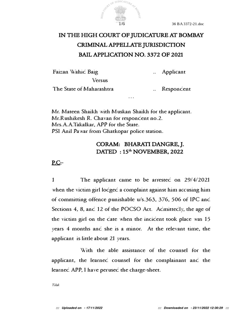Faizan Wahid Baig Vs The State of Maharashtra | PDF | Bail | Common Law