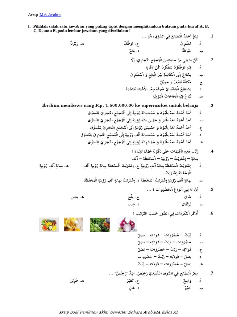 Soal Penilaian Akhir Semester Bahasa Arab MA Kelas XI TP 2021-2022 - MA Arabic | PDF